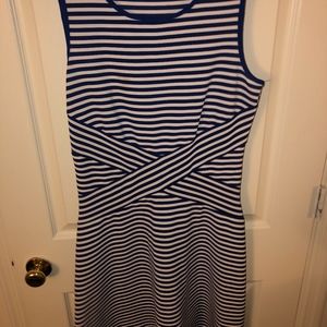 Trulli | Dresses | Trulli Royal Blue White Striped Fit And Flare | Poshmark
